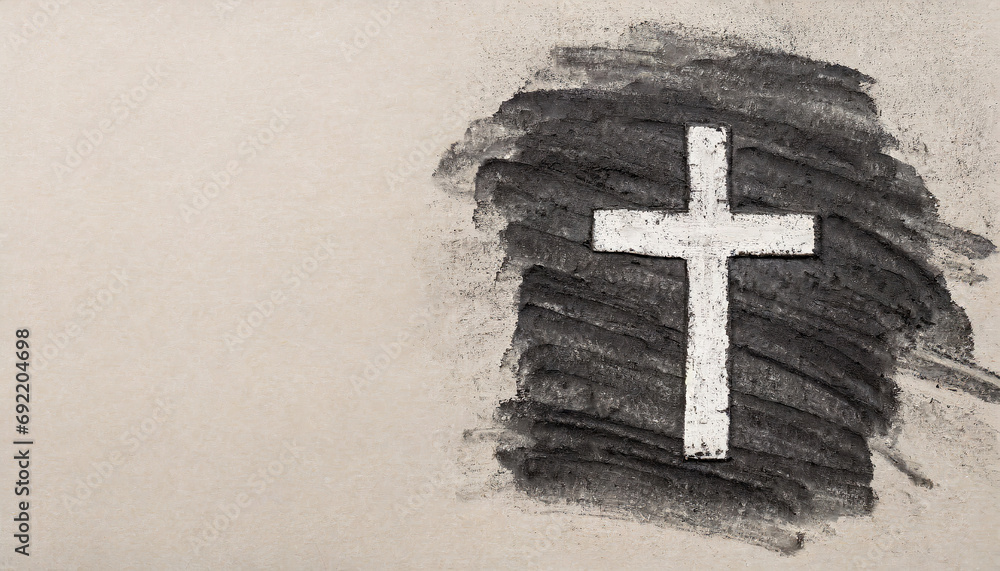 Christian cross drawing in ash as symbol of religion. Sacrifice, Jesus ...