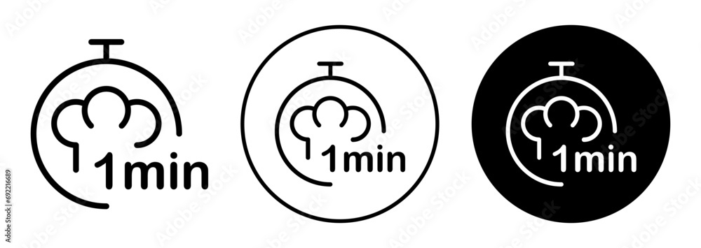 Cooking time icon. food preparation time period of 1 minute or 60 ...