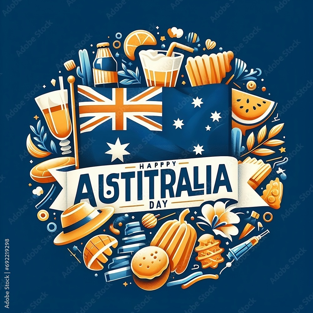 Happy Australia Day with stars and ribbon. Vector illustration Hand ...