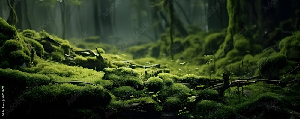 Enchanted forest moss texture background, luminescent and mystical mossy surface, whimsical and ...