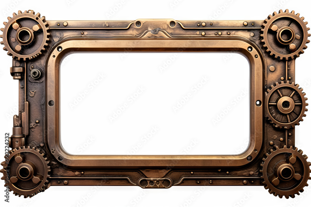An empty steampunk picture frame isolated on a white background, copy ...