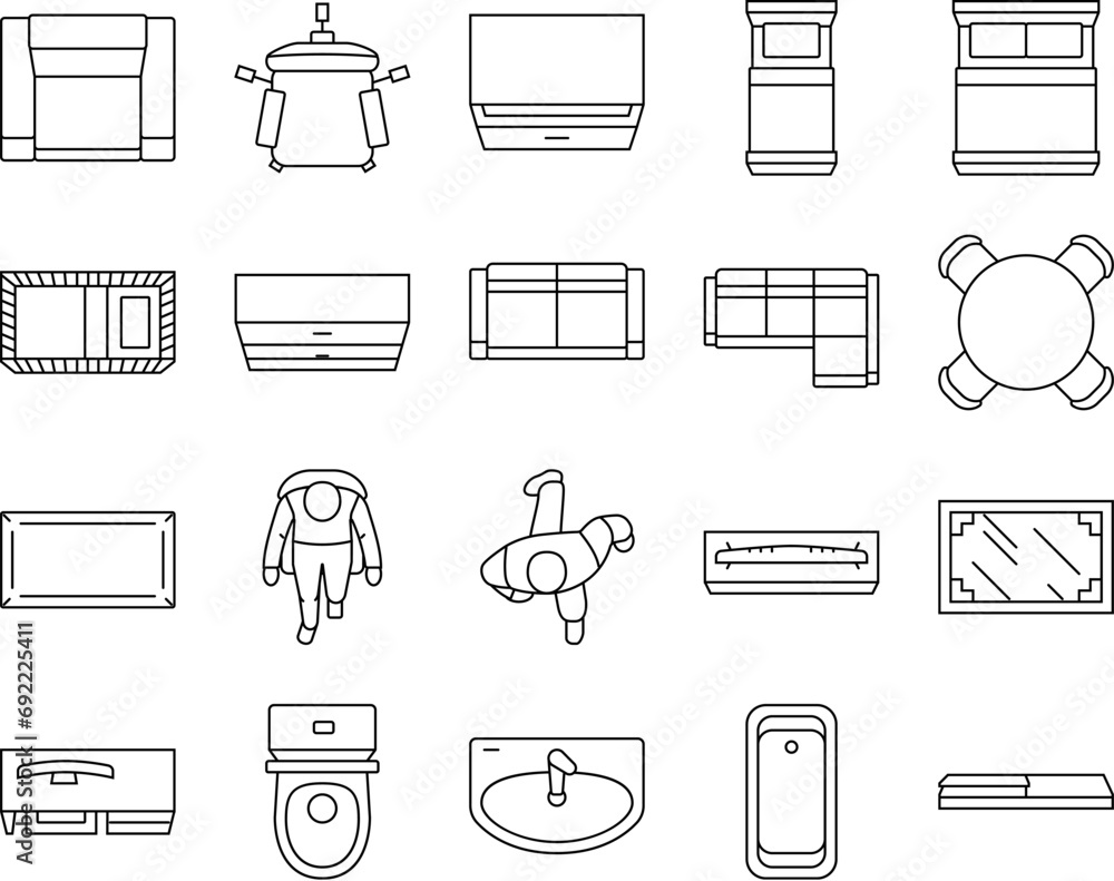 floor plan interior furniture icons set vector. architecture home ...