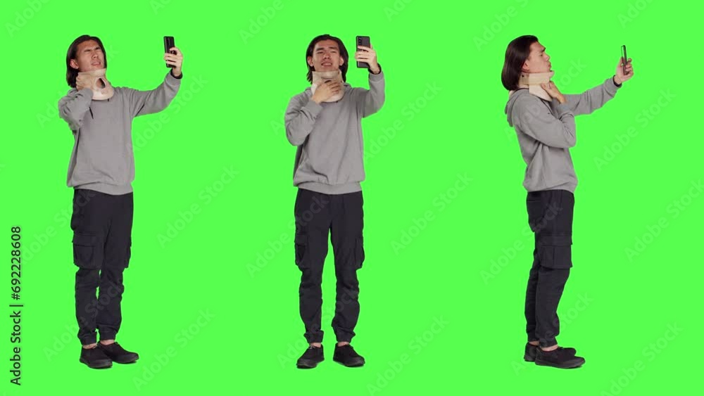 Guy having cervical neck brace makes phone call informing family about ...