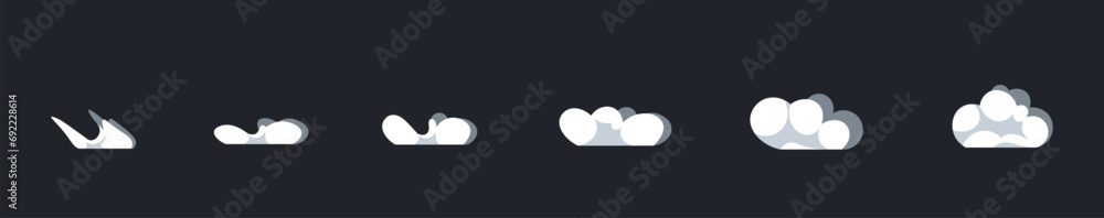 Smoke burst explosion animation. Moving cloud in night sky. Sequence of ...