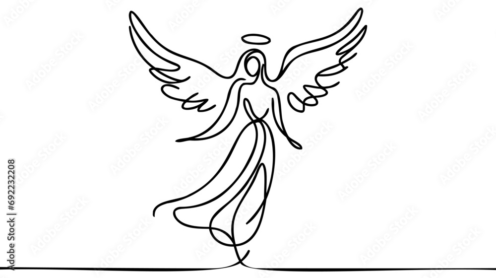 Continuous one line drawing of angel. Angel concept minimalist design ...