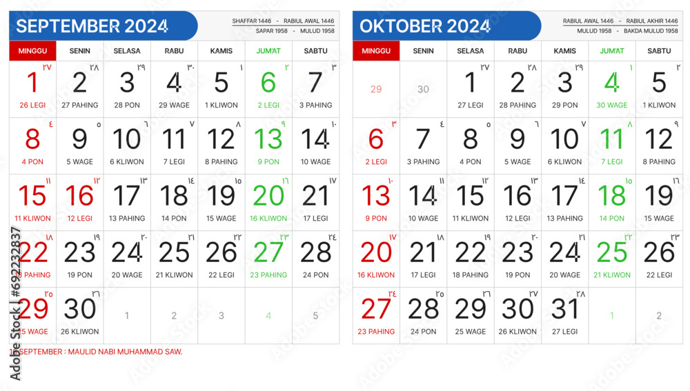 Simple calendar set for September - October 2024. Simple editable ...