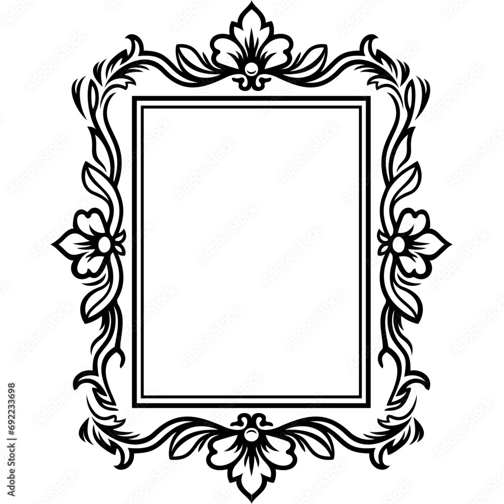 Ornamental rectangular label frame border with flowers. Decorative ...