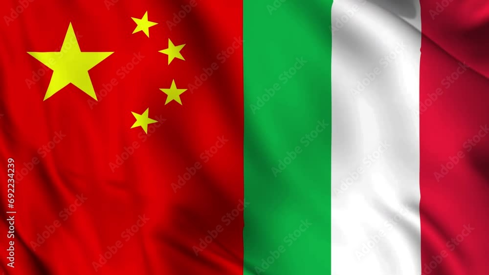 Horizontal waving China and Italy Combined Flag video background ...