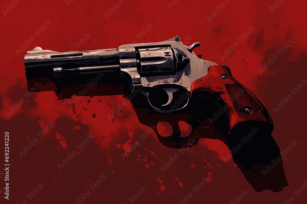 Artistic depiction of a revolver with a red abstract backdrop Stock ...