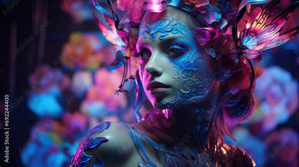 Abstract Fluorescent Fantasy portrait where the subject becomes canvas ...