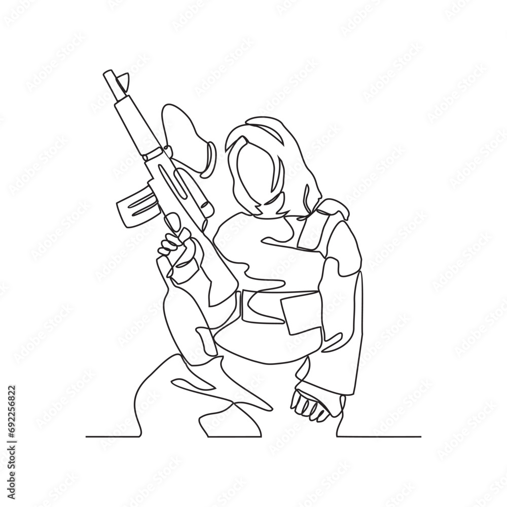 One continuous line drawing of a people are playing paint ball in the ...