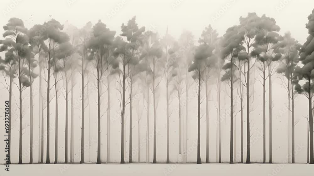 Line art of a group of trees in a minimalist forest, with varying ...
