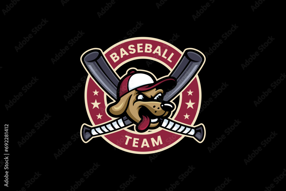Puppy dog head with crosses baseball bat mascot logo for baseball or ...