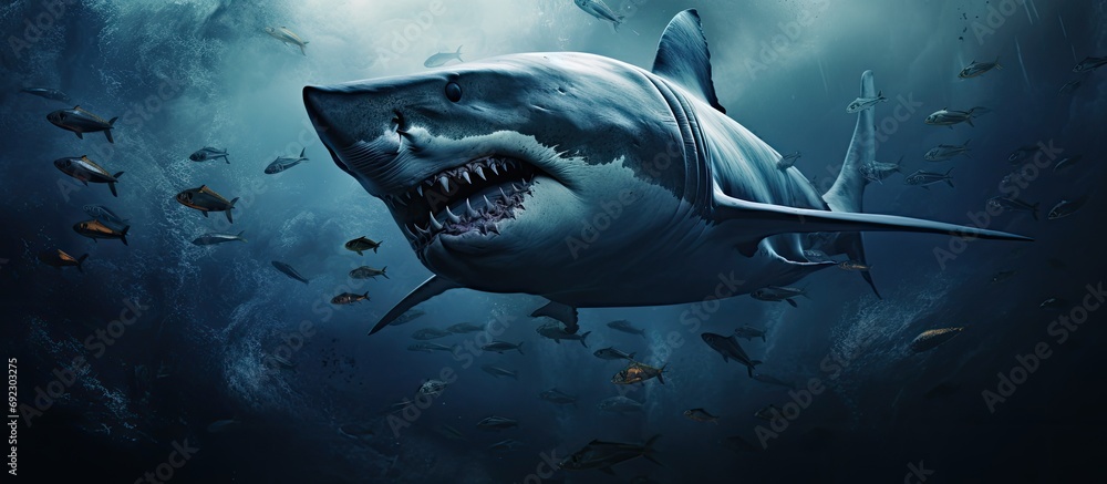 Desktop wallpaper featuring a dangerous shark. Stock Photo | Adobe Stock