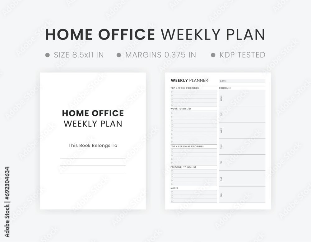 Work From Home Office Weekly Planner Printable kdp Stock Vector | Adobe ...