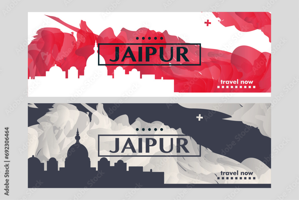 Jaipur city banner pack with abstract shapes of skyline, cityscape ...