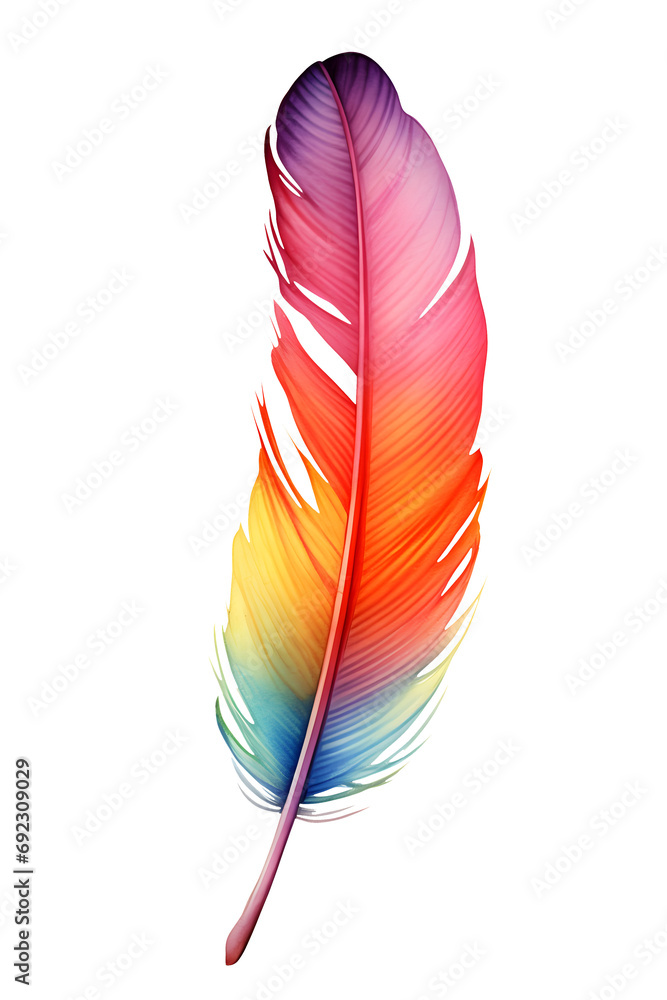 colourful rainbow watercolour feather isolated on transparent ...