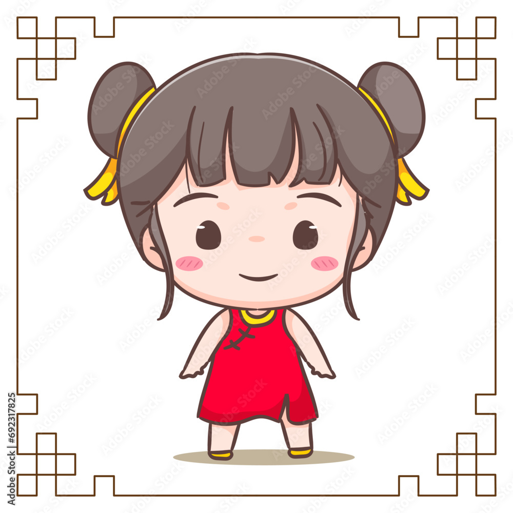 Cute girl celebrate Chinese new year cartoon vector illustration ...