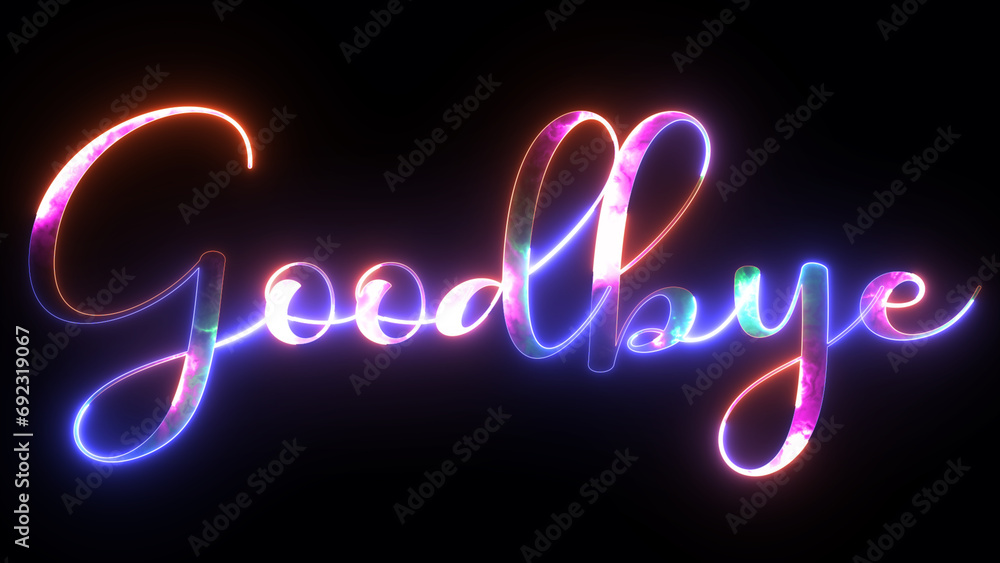 Neon text Goodbye, lettering. Glowing blue and purple neon word Goodbye ...