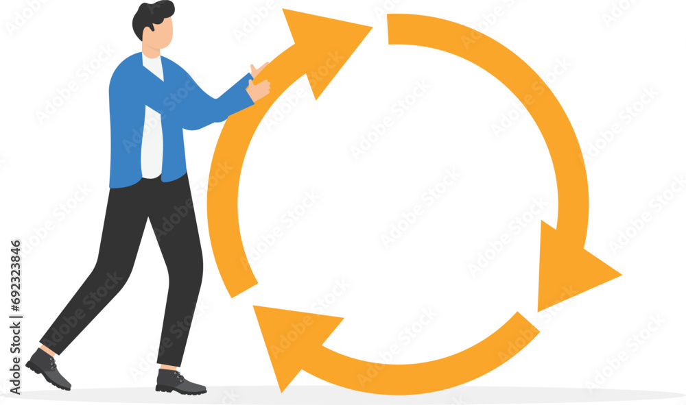 Entrepreneur pushing consistency circle symbol uphill with full effort ...