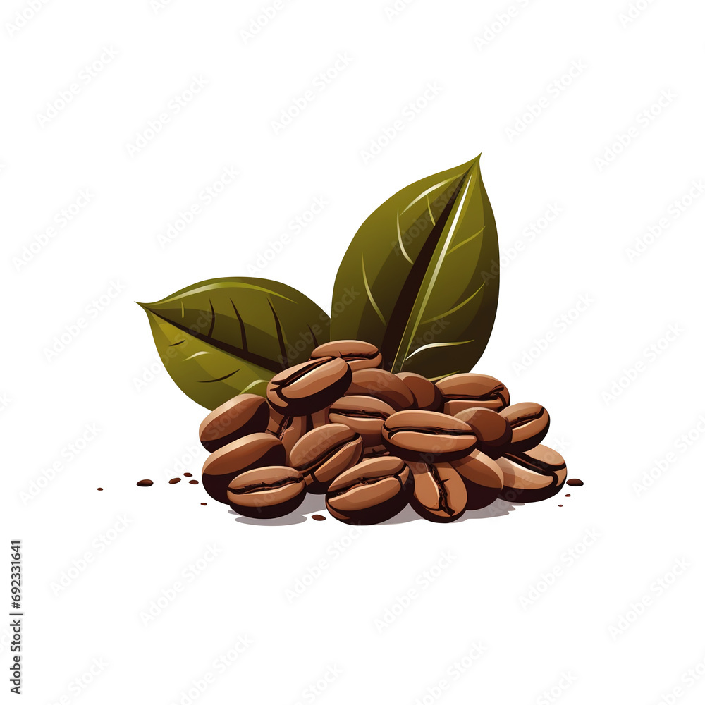 Roasted coffee beans with two leaf isolated on transparent background ...