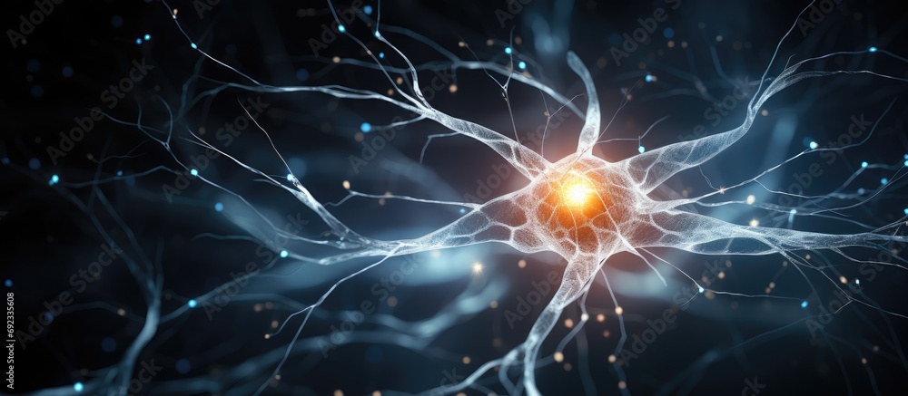 A neuron with a pyramid shape, seen with a silver chromate stain. The ...