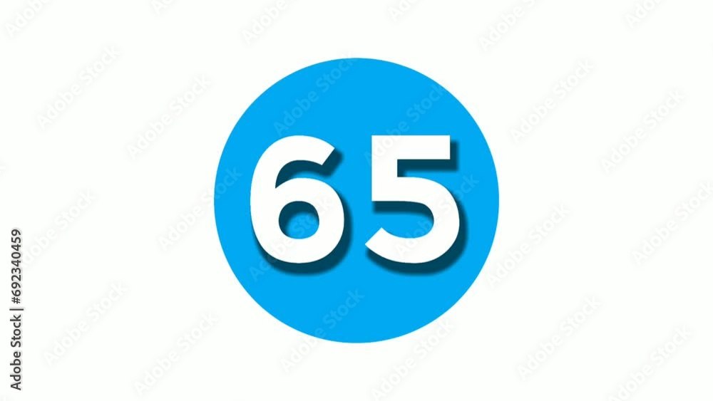 Number 65 sixty five sign symbol animation motion graphics on white ...