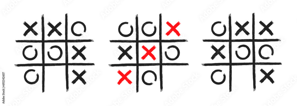 Tic tac toe xo game hand drawn grid doodle template vector illustration ...