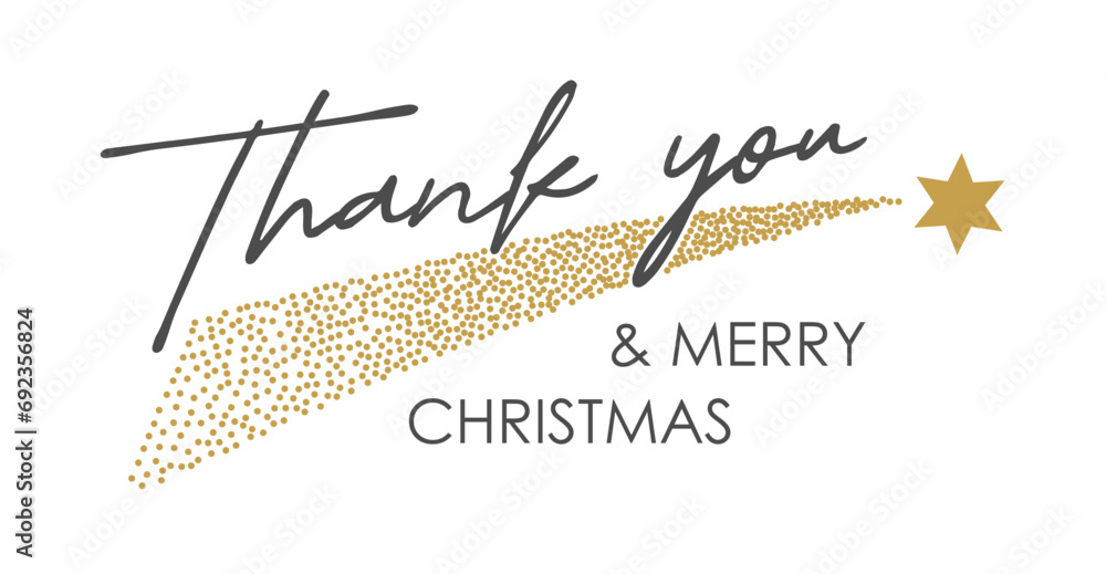 Thank you and Merry Christmas, text lettering design with shooting star ...