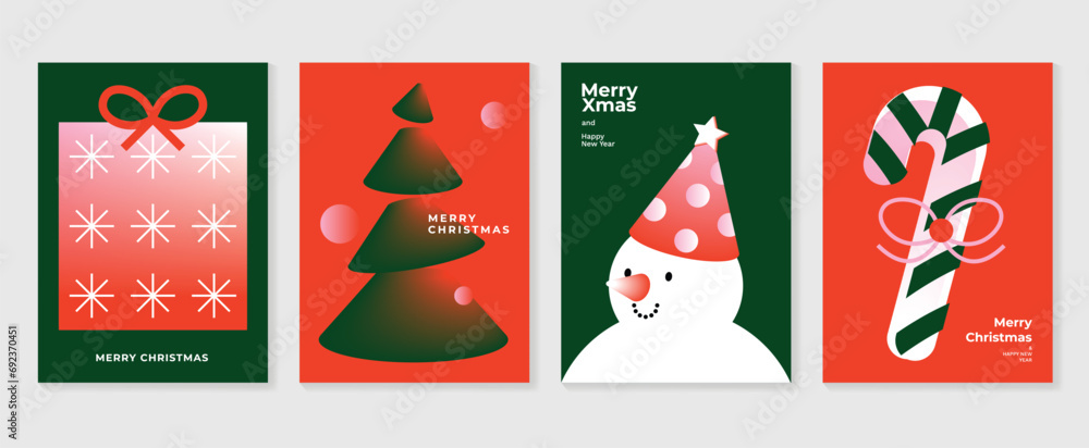 Merry christmas concept poster set. Cute gradient holographic ...