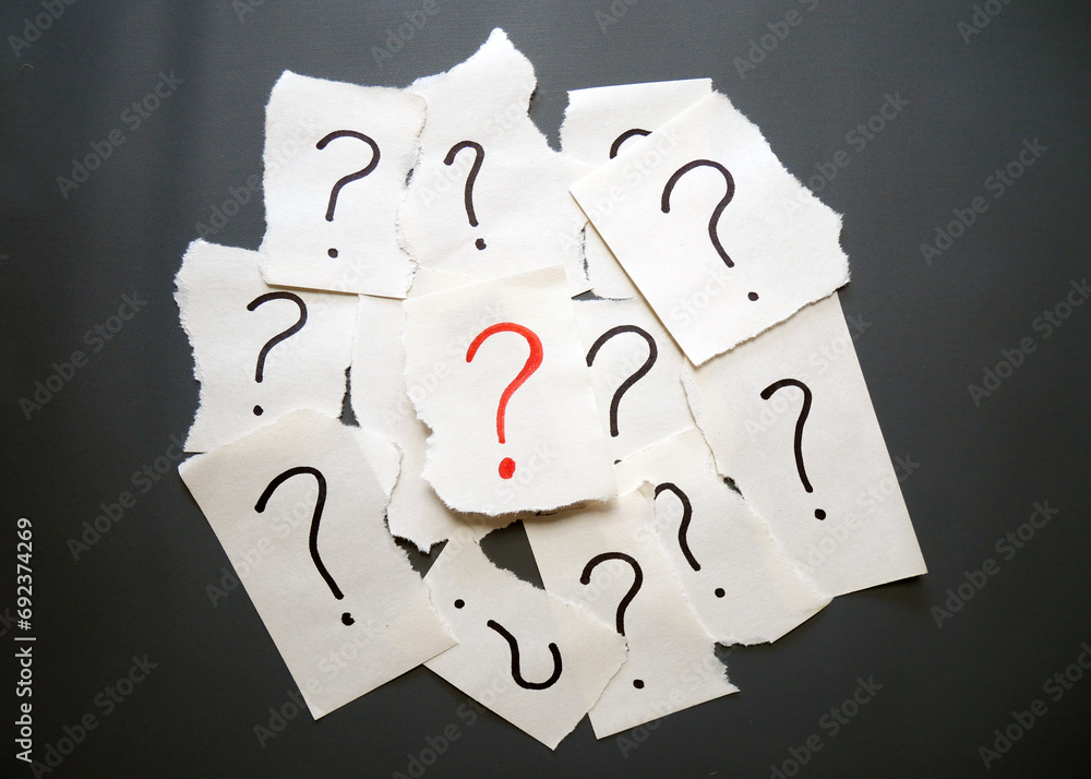 Collection of question mark paper. Torn paper with question mark on ...