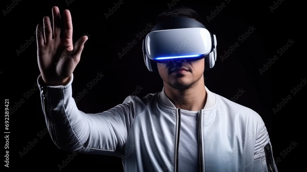 Virtual reality 3d augmented experience exited digital generate person ...