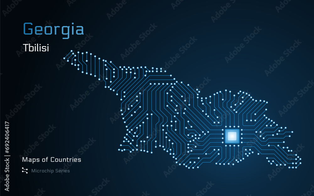 Georgia Map with a capital of Tbilisi Shown in a Microchip Pattern with ...