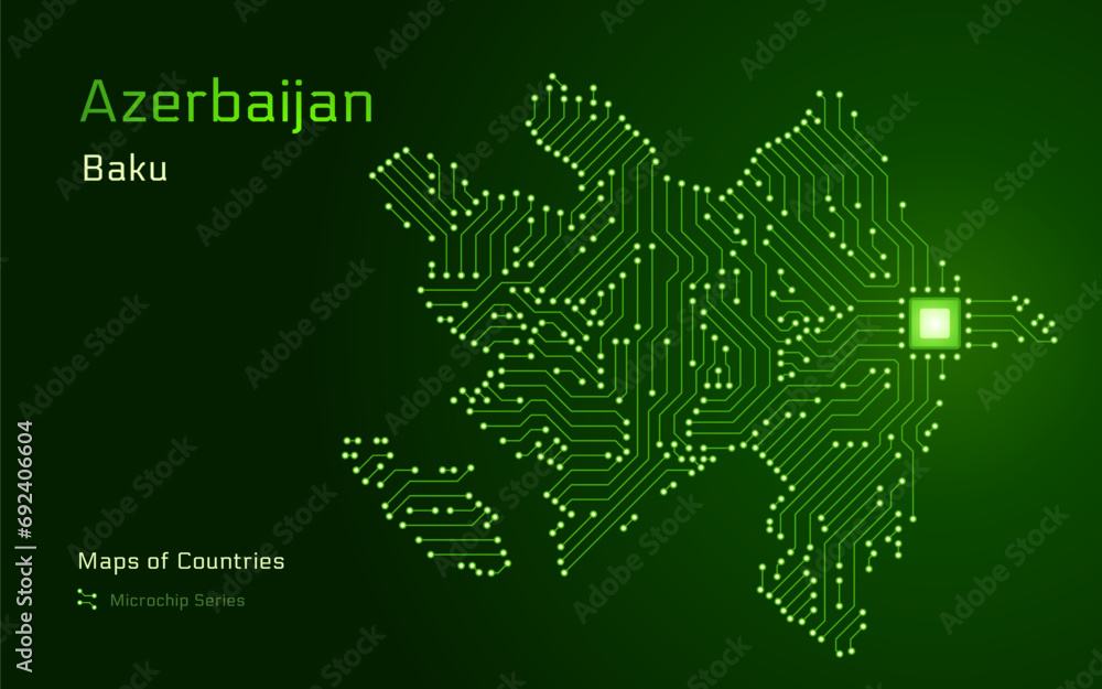Azerbaijan Glossy Map with a capital of Baku Shown in a Microchip ...
