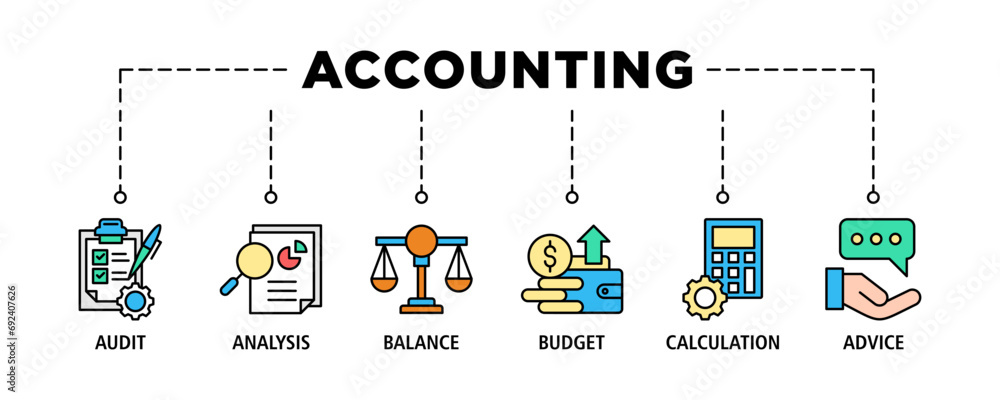 Accounting banner web icon set vector illustration concept for business ...