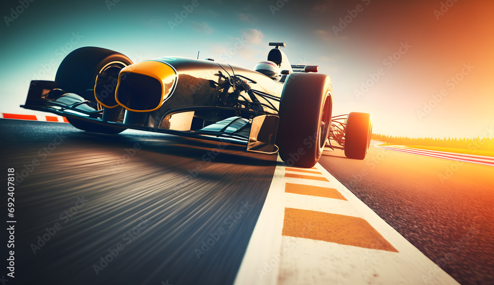 Asphalt of the international race track with a race car at the start ...