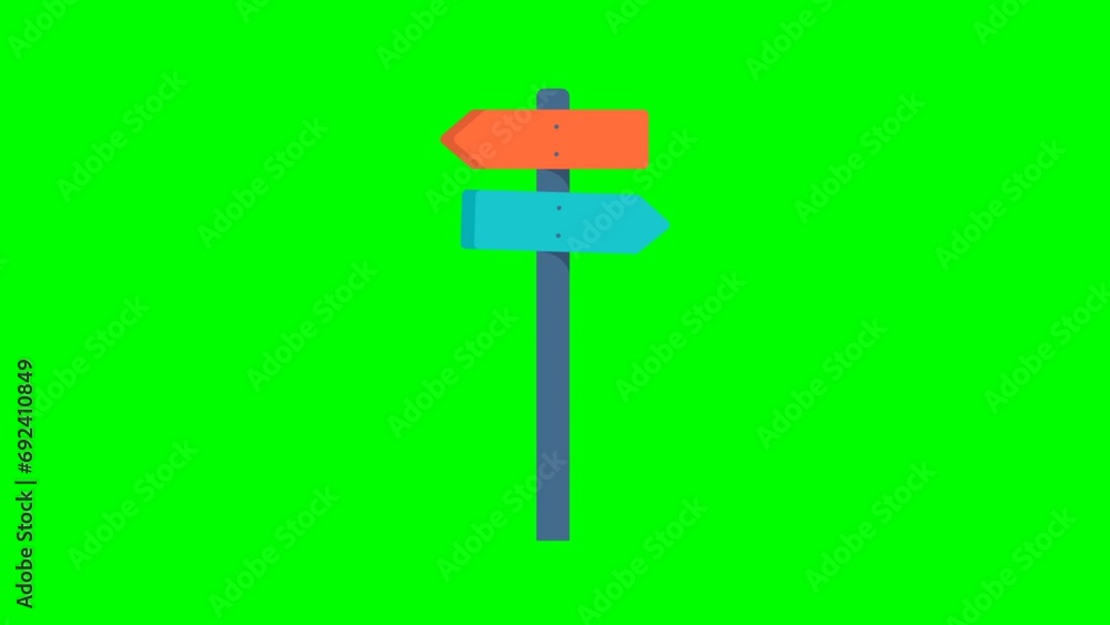 Direction sign post with red and blue arrows isolated on green screen ...