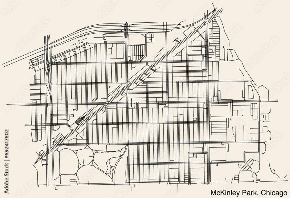Detailed hand-drawn navigational urban street roads map of the MCKINLEY ...
