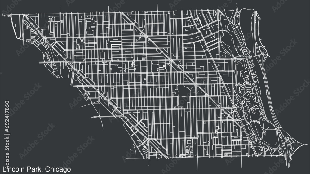 Detailed hand-drawn navigational urban street roads map of the LINCOLN ...