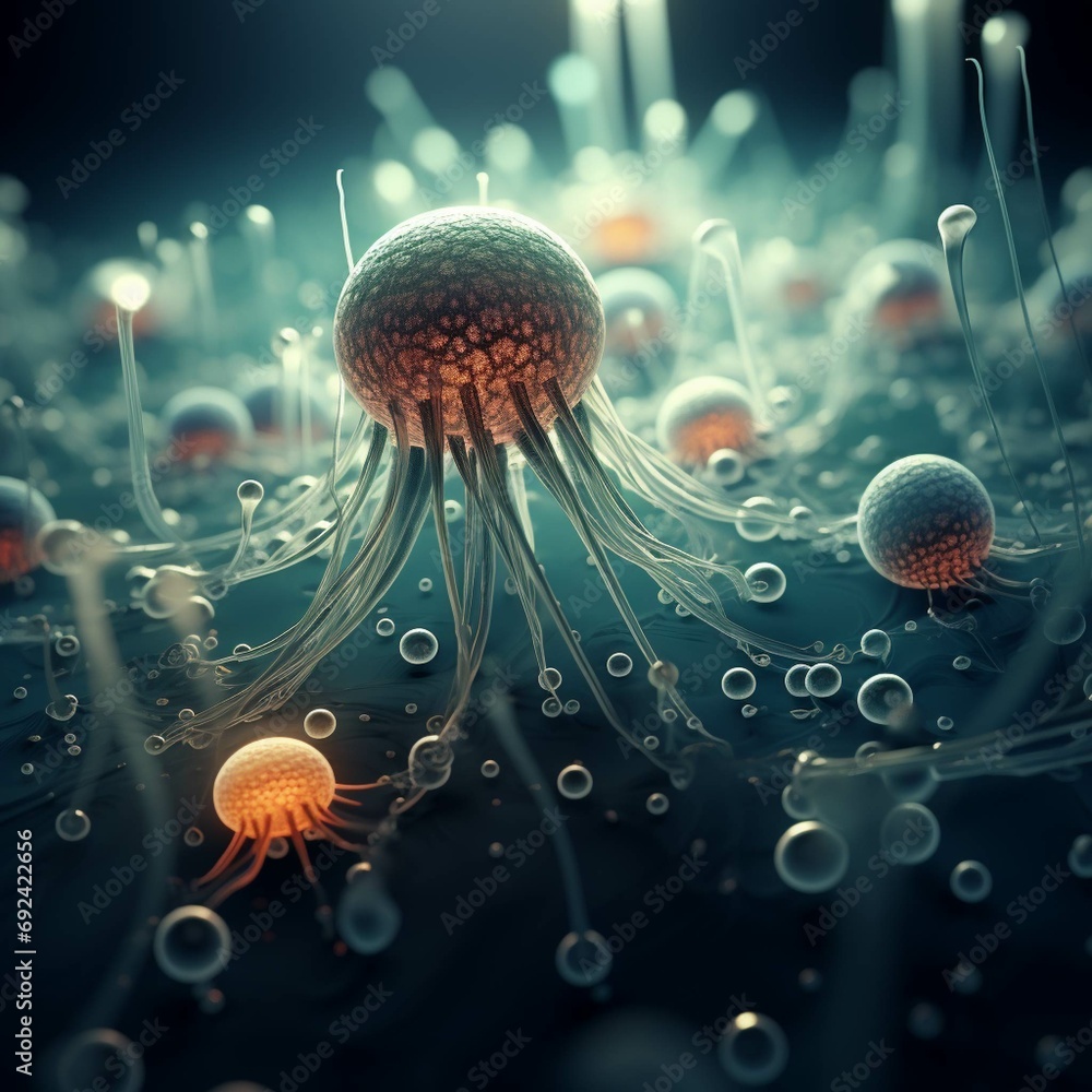 Abstract microbiology background, microscopic view of organic substance ...