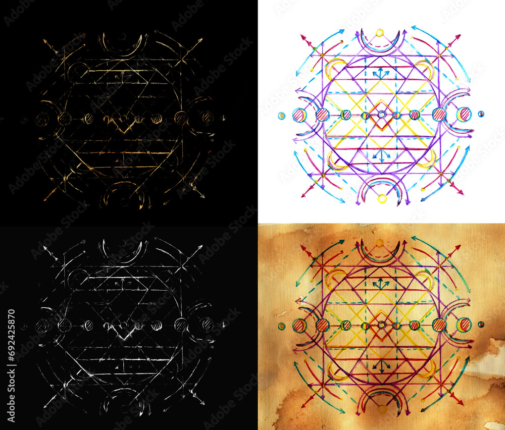 Design set with sacred geometry elements, shapes and patterns styled ...