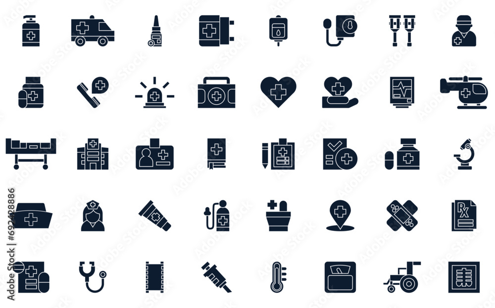 Set black Icons of Medical Assistance Related Vector Simple. Contains ...