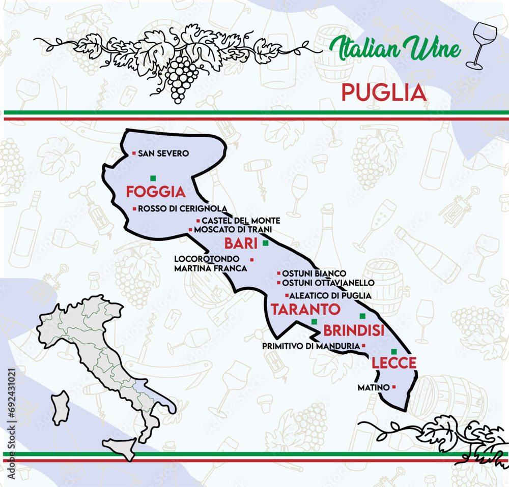 chart of typical wines from Puglia, Italy. vector illustration Stock ...