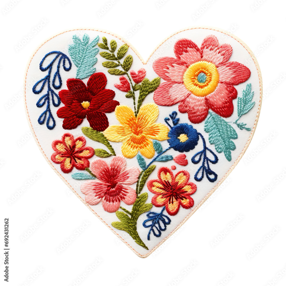 heart shape embroidered patch isolated on transparent background Remove ...