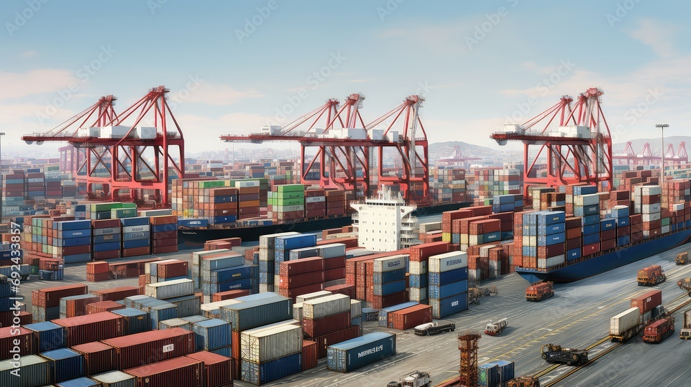 port terminal ship cargo illustration container logistics ...