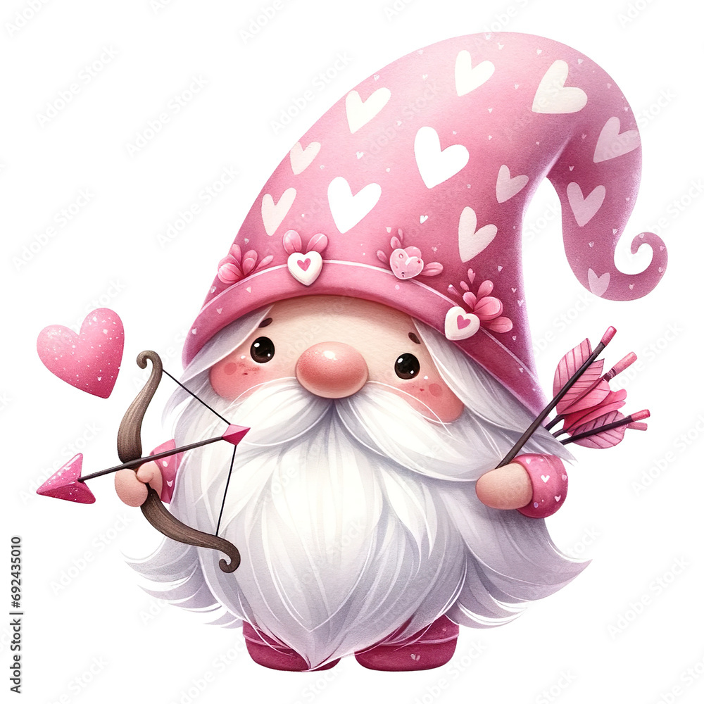 Red Valentines Gnome Clipart, Watercolor Gnome Valentine's Clipart ...