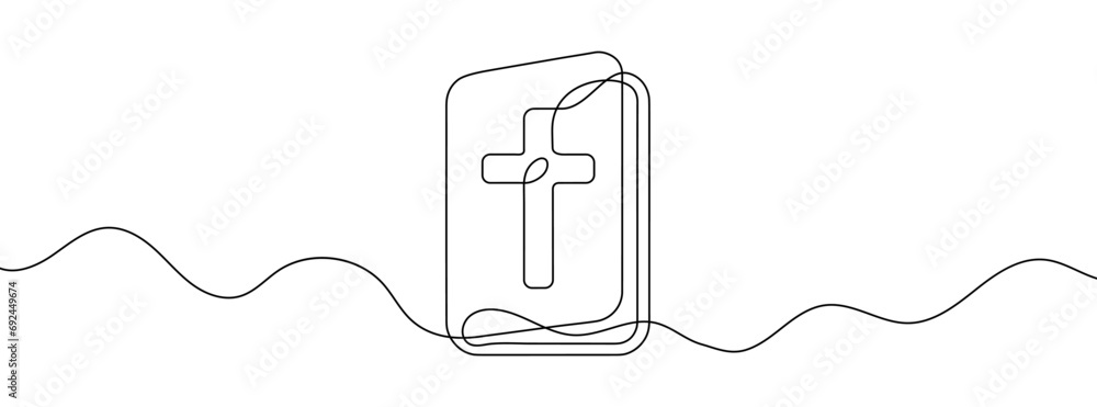 Continuous line drawing of Bible. Single line Bible icon. Stock Vector ...