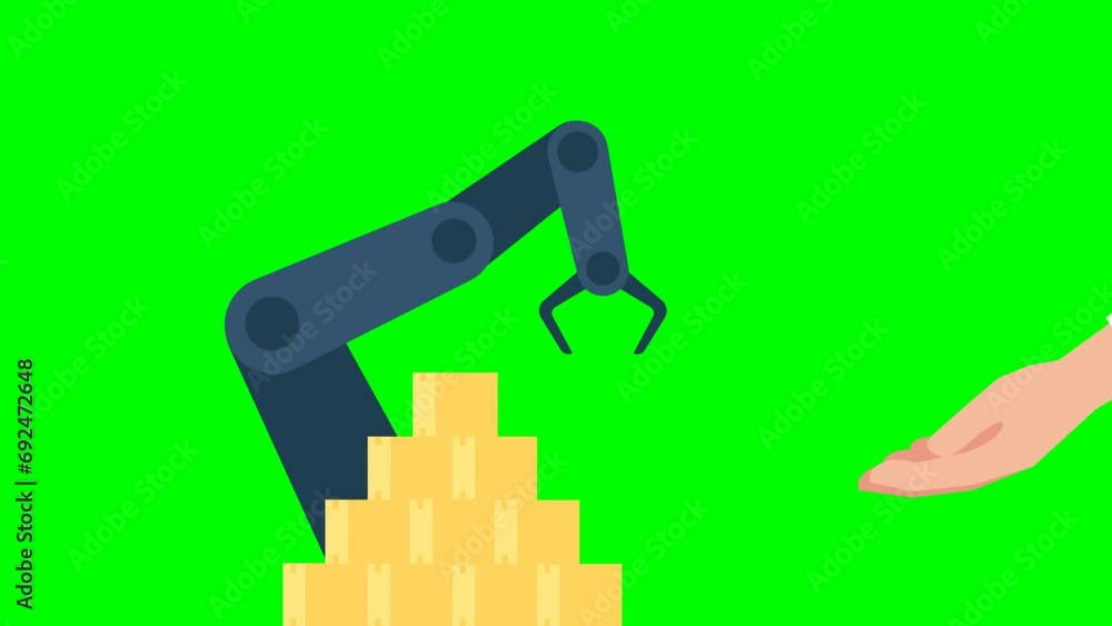 Robotic hand isolated on green screen. Automatic production conveyor ...