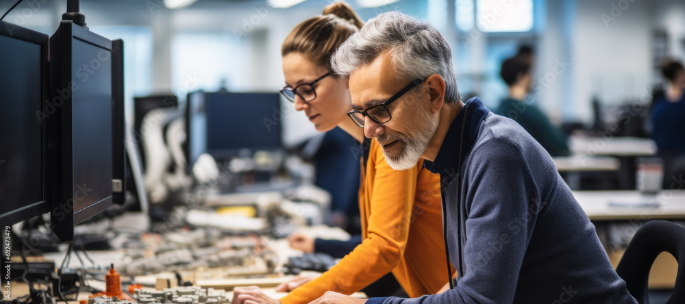 Experienced Employee Discussing Project Details with Young Intern at a ...