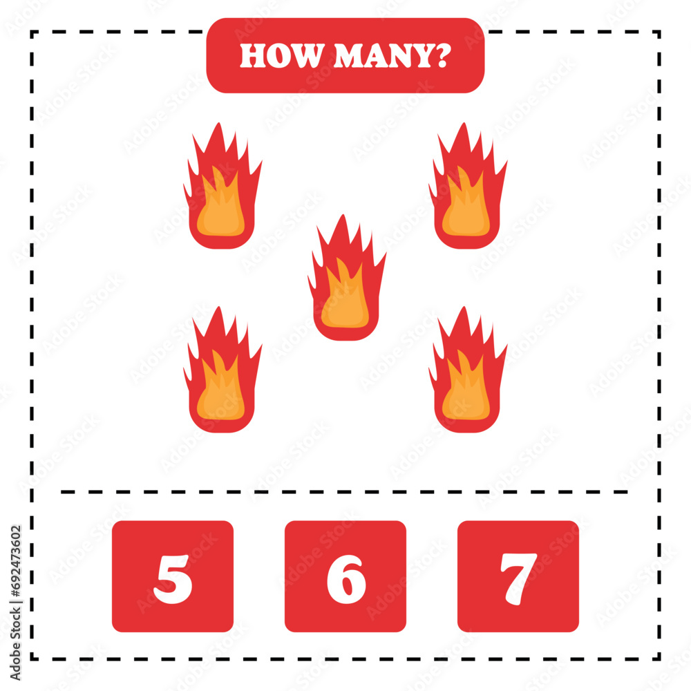 How many flame are there? Educational worksheet design for children ...